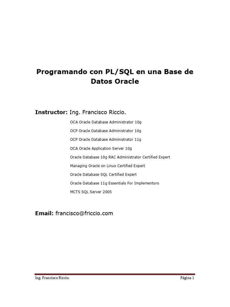 0196 Programando Con PLSQL en Una Base de Datos Oracle | PDF | Tecnologías de la información ...