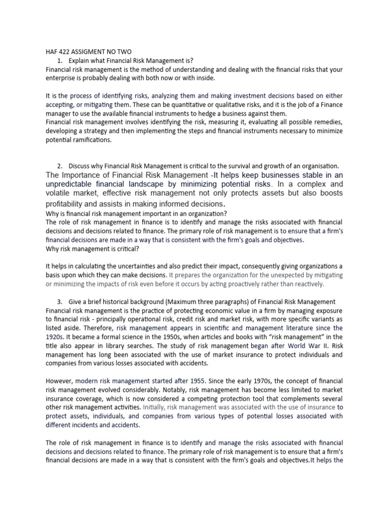 Haf 422 Assigment No Two | PDF | Financial Risk | Investing