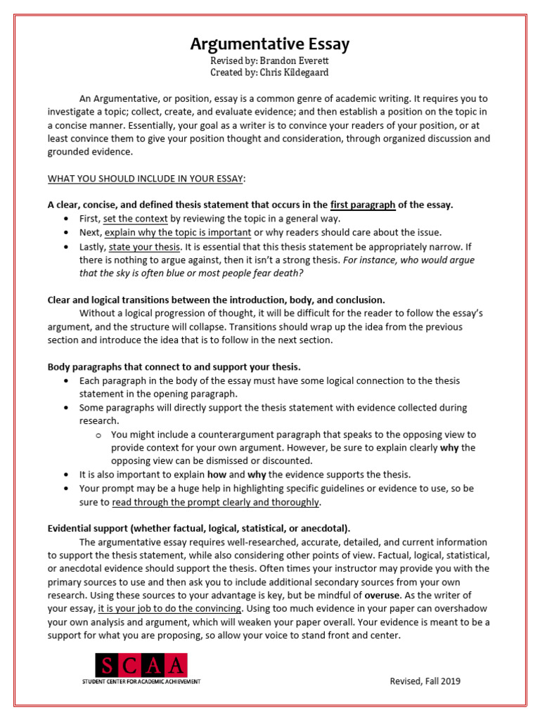 Argumentative Essay Handout Revised | PDF | Essays | Evidence