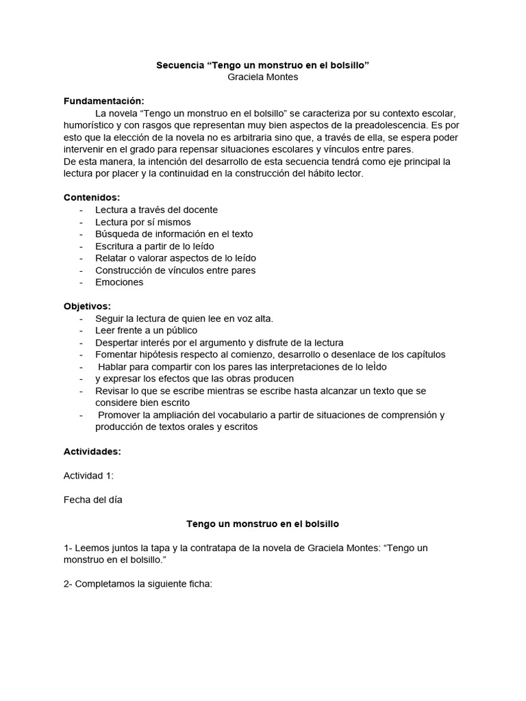 Secuencia - Tengo Un Monstruo en El Bolsillo - Novimebre - Diciembre ...