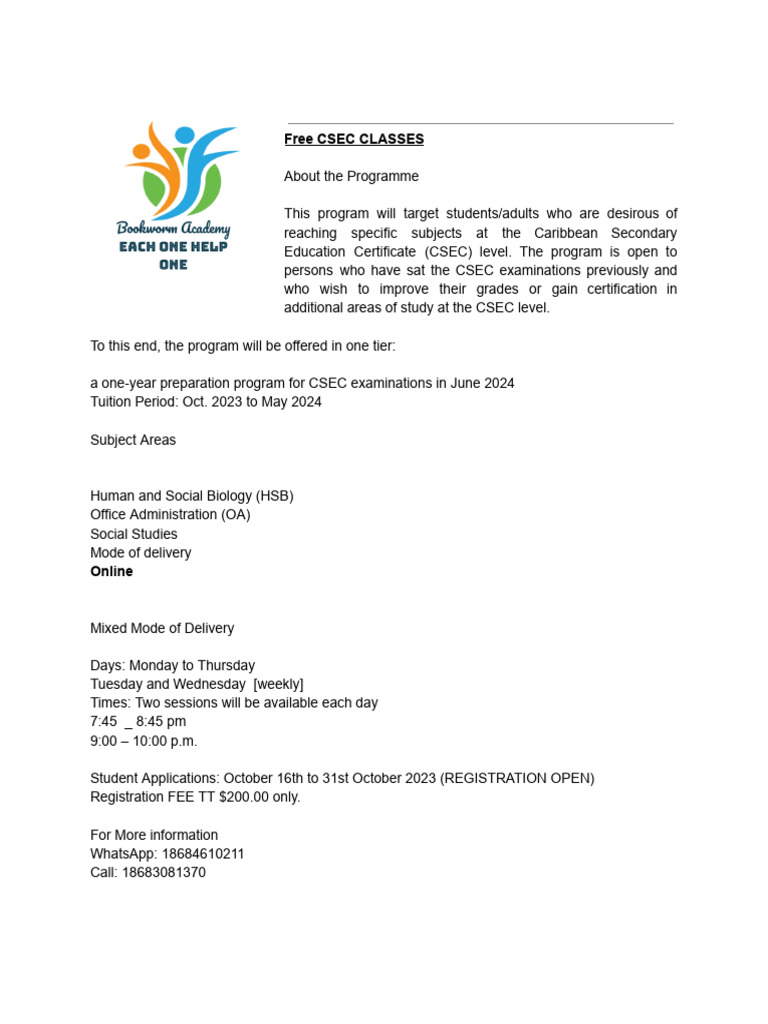 Free Csec Classes | PDF