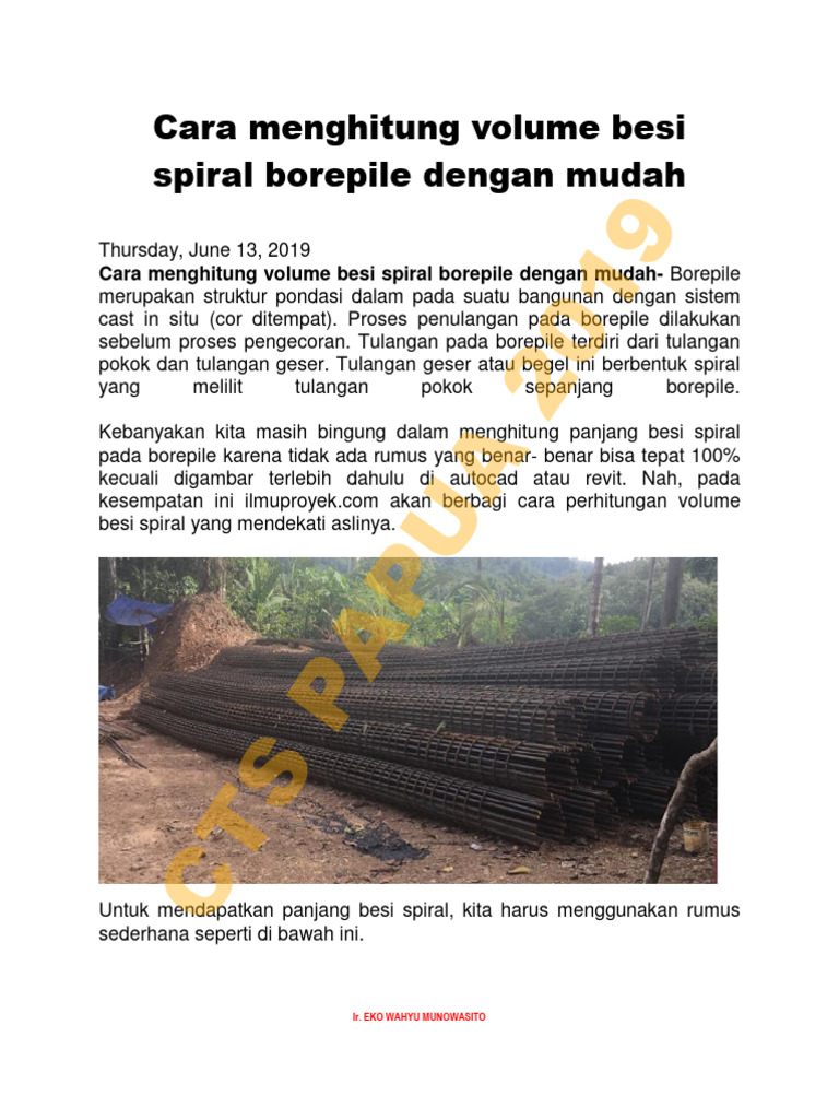Cara Menghitung Volume Besi Spiral Borepile Dengan Mudah | PDF | Teknologi & Rekayasa