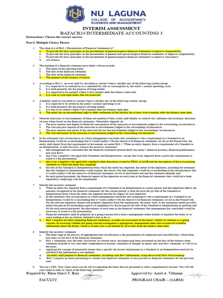 Interim Exam Questionnaire - Solution Manual | PDF | Balance Sheet ...