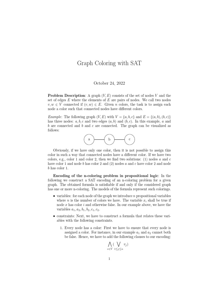 Graph Coloring With SAT: October 24, 2022 | PDF | Combinatorics | Discrete Mathematics