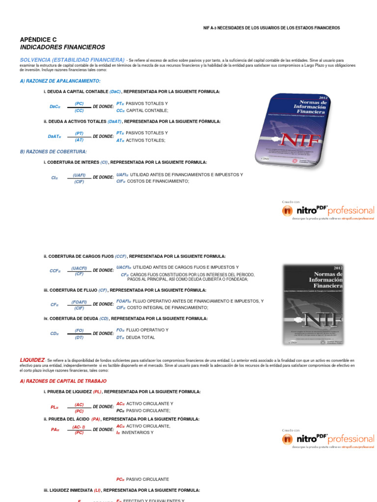 Formulas Indicadores Financieros | Descargar gratis PDF | Capital de ...