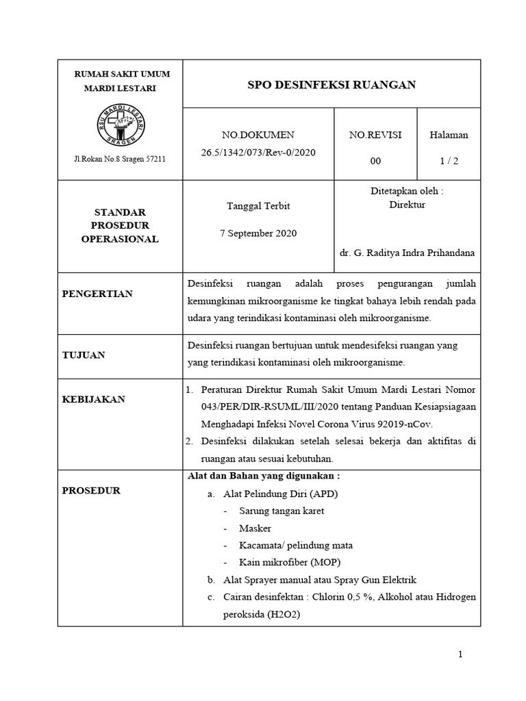 Spo Desinfeksi Ruangan | PDF