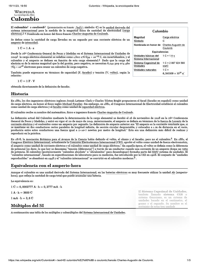 Culombio-biografia | PDF | Cantidades fisicas | Ciencia de los Materiales
