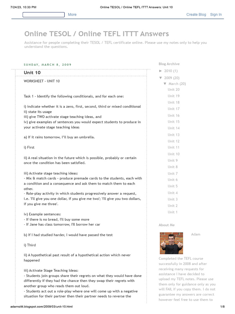 Online TESOL - Online TEFL ITTT Answers - Unit 10 | PDF