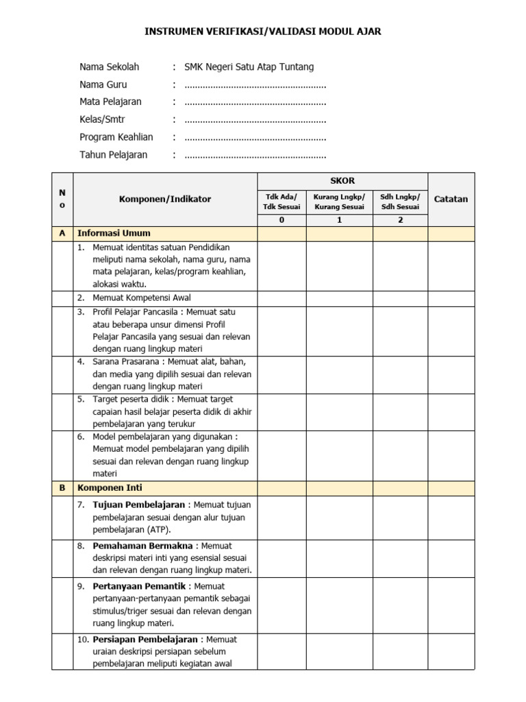 Instrumen Verifikasi Modul Ajar | PDF | Karier & Perkembangan