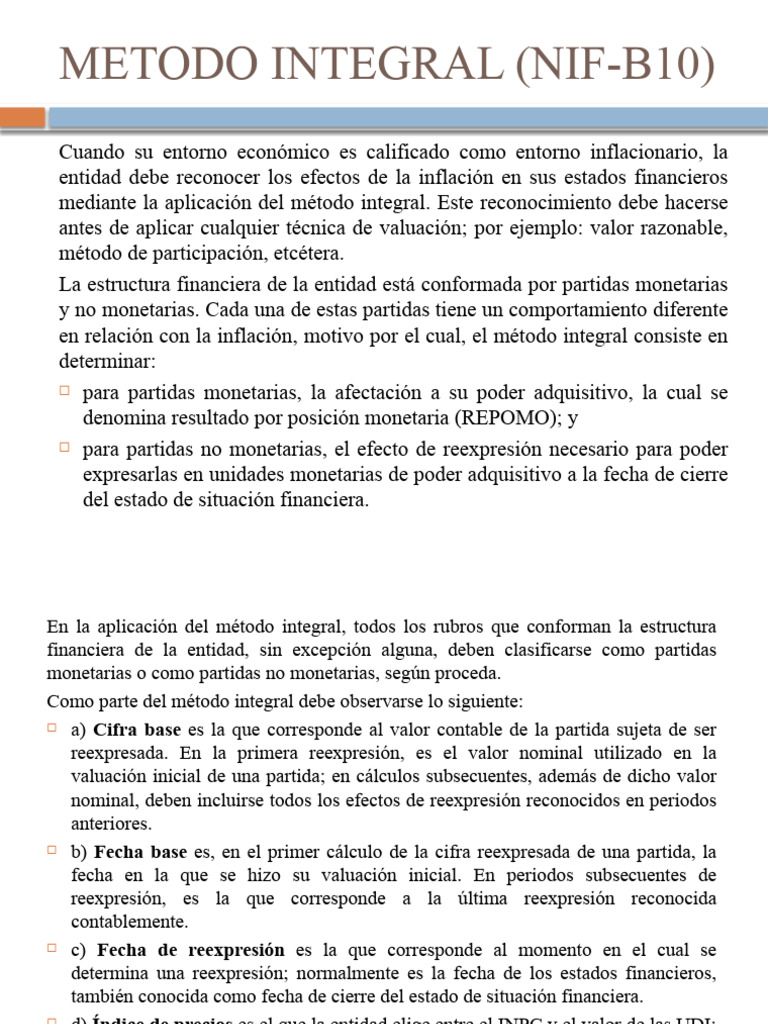 Metodo Integral (Nif-B10) | PDF | Contabilidad | Inflación