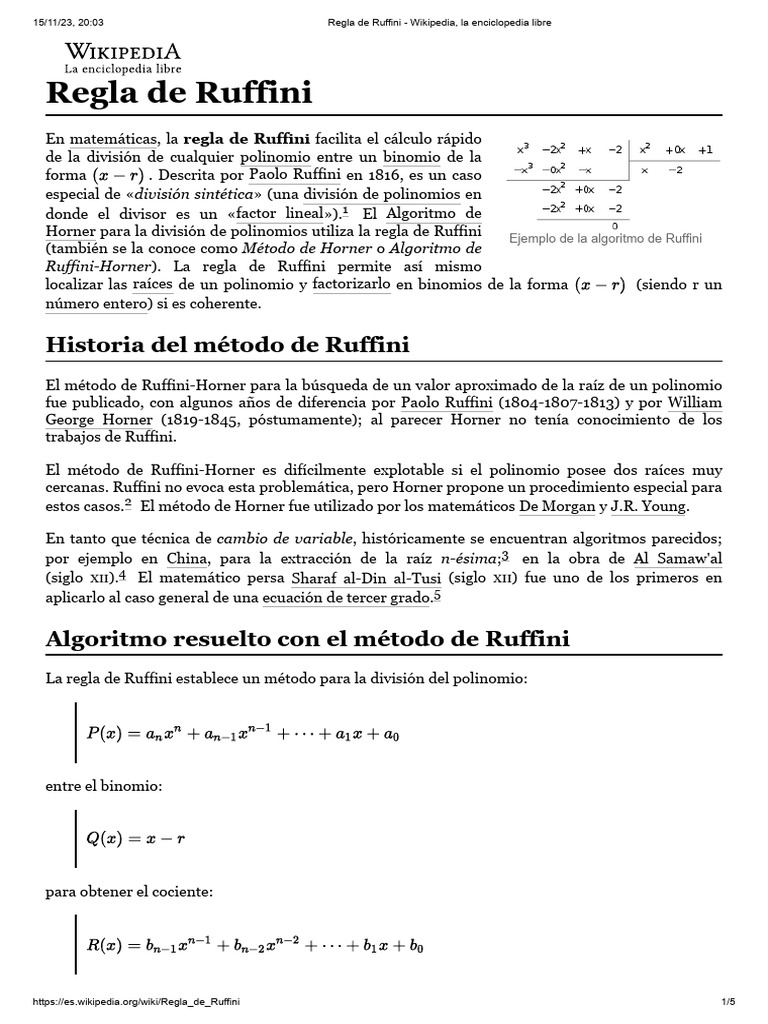 Regla RuffinI | Descargar gratis PDF | Matemáticas De La Computación ...