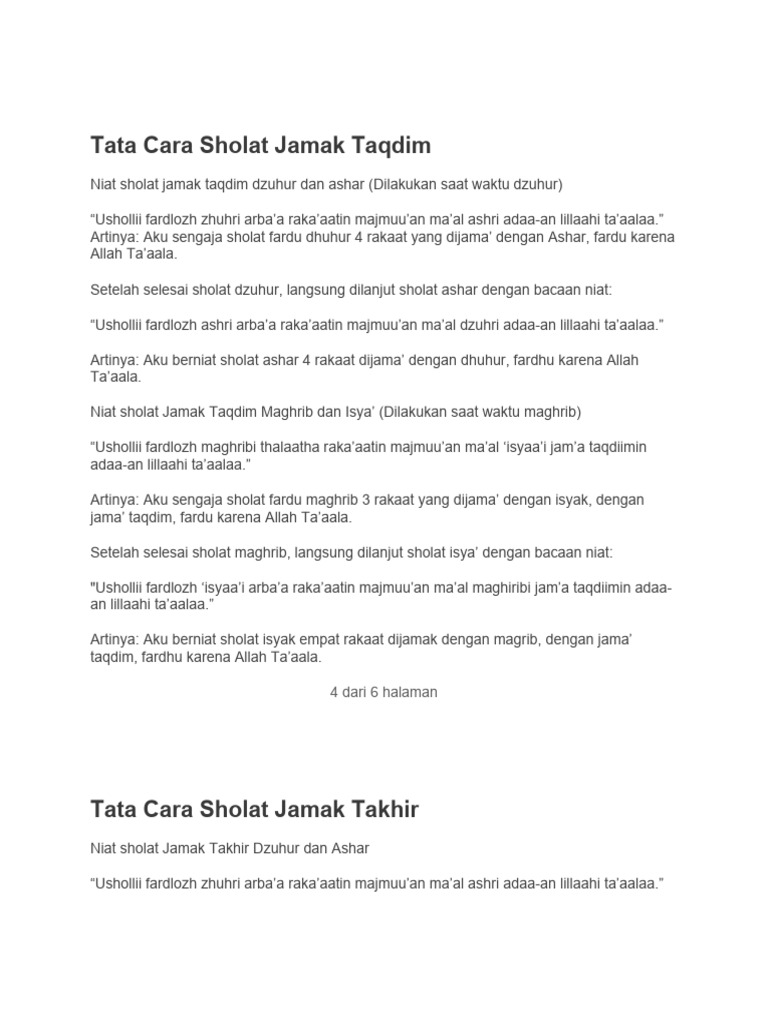 Tata Cara Sholat Jamak Taqdim | PDF