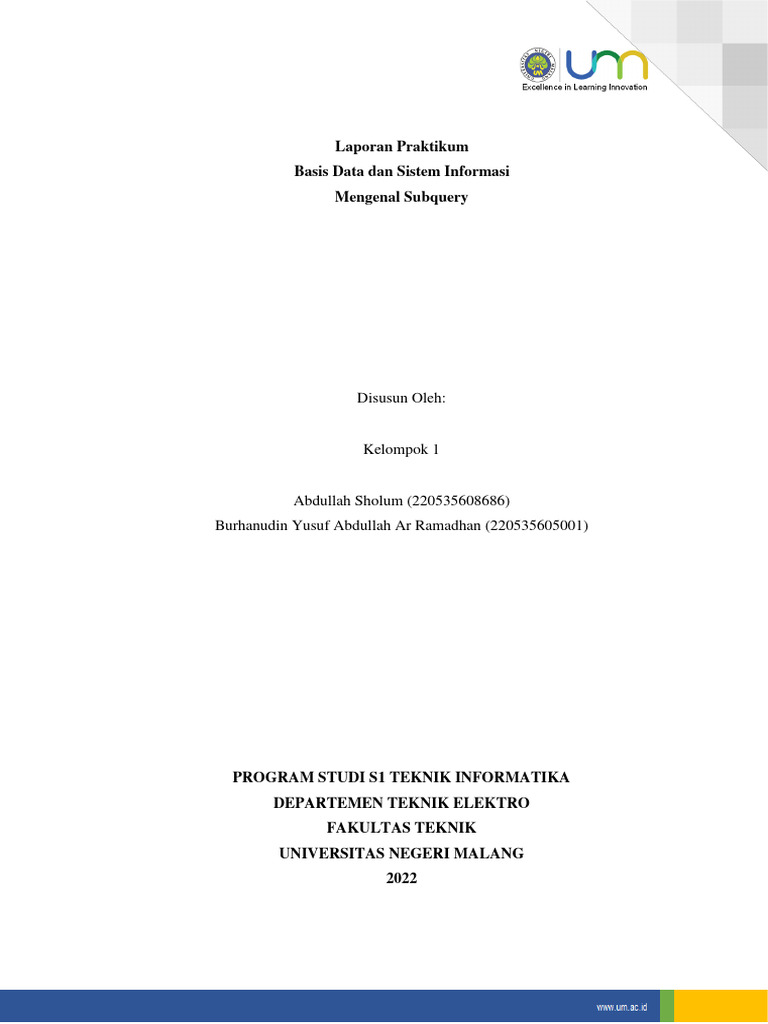 Laporan Praktikum Basis Data Dan Sistem Informasi Mengenal Subquery | PDF | Karier ...