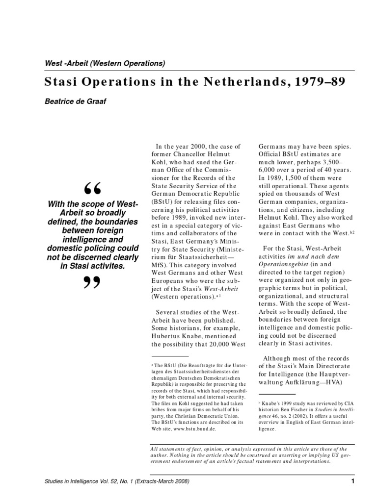 Stasi Operations in the Netherlands | PDF | Stasi | East Germany