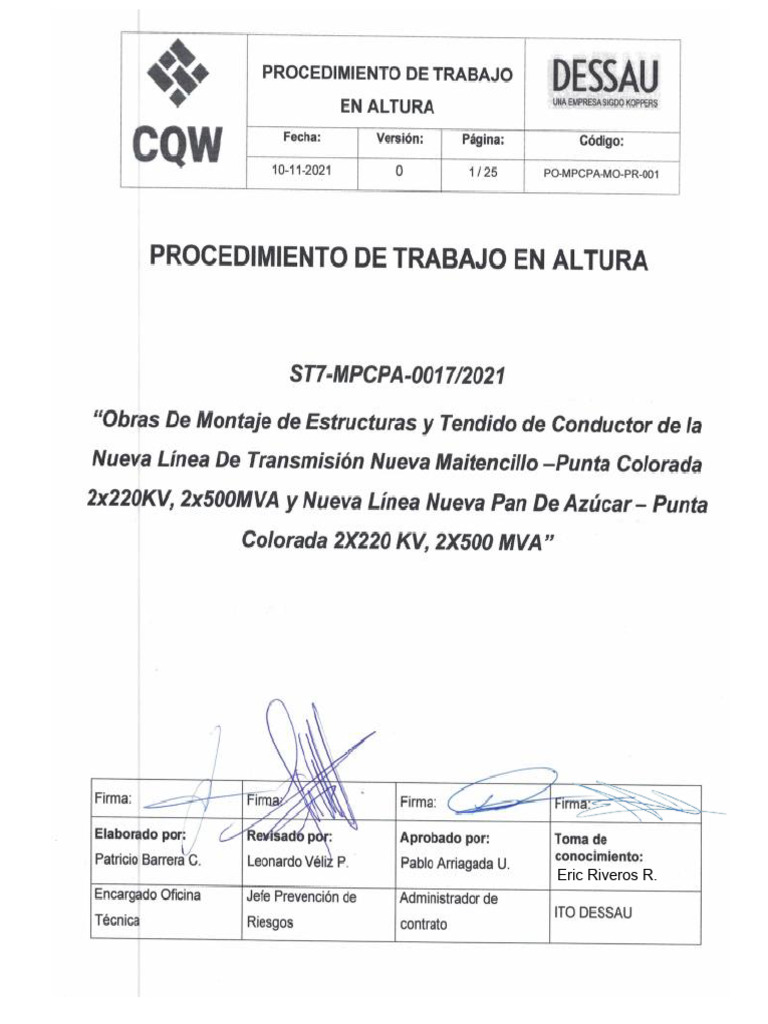 PO MPCPA MO PR 001 Procedimiento de Trabajo en Altura - REV.0 | PDF | Escalera | Transmisión de ...