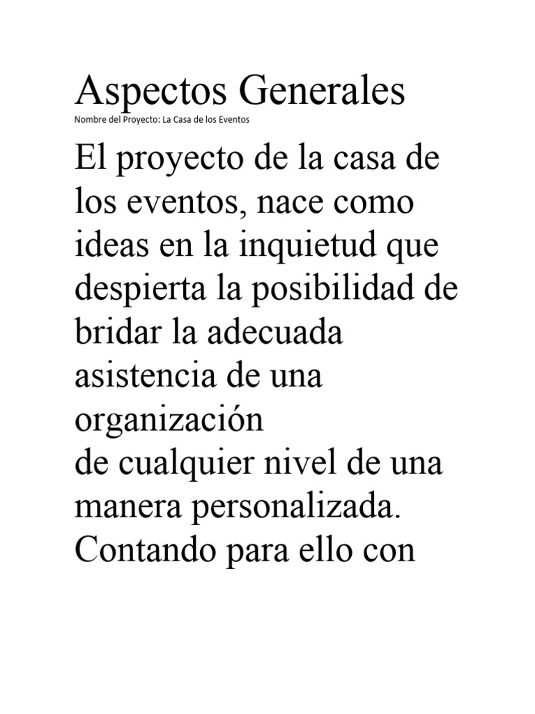 Proyecto: La Casa de Los Eventos | PDF | Boda | Planificación