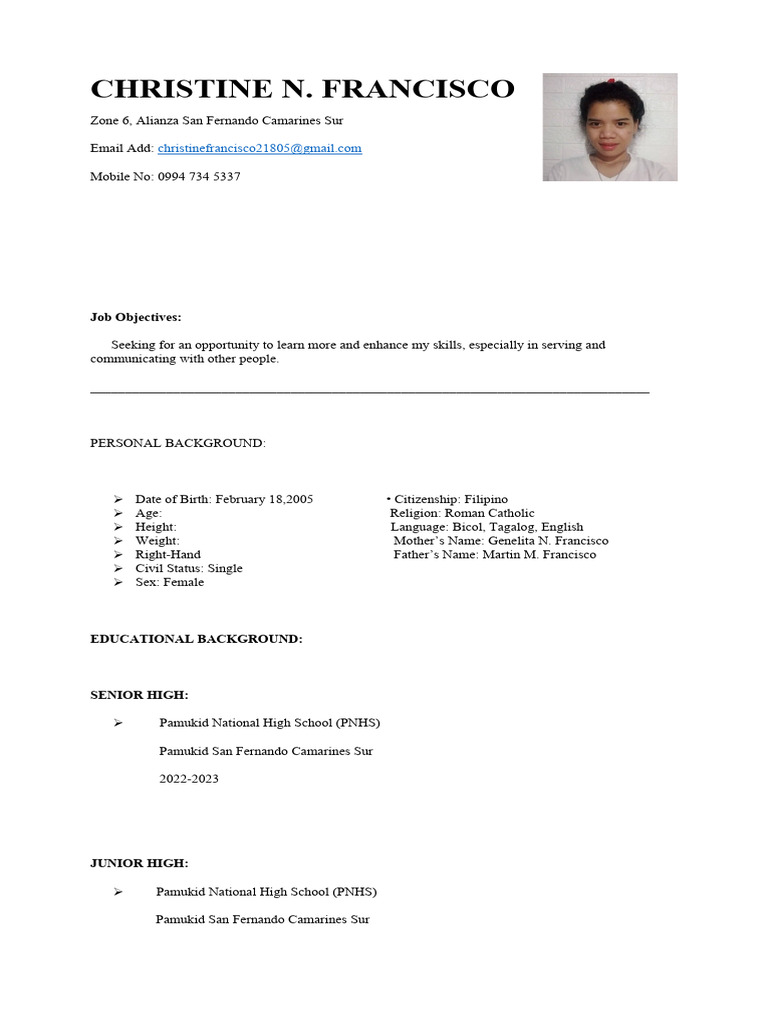 Christine Francisco Resume 2023 | PDF