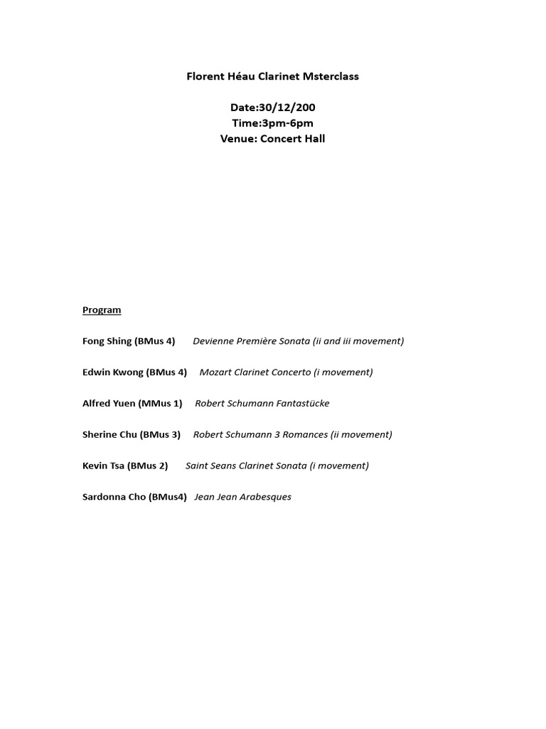 Florent Héau Clarinet Masterclass | PDF | Classics