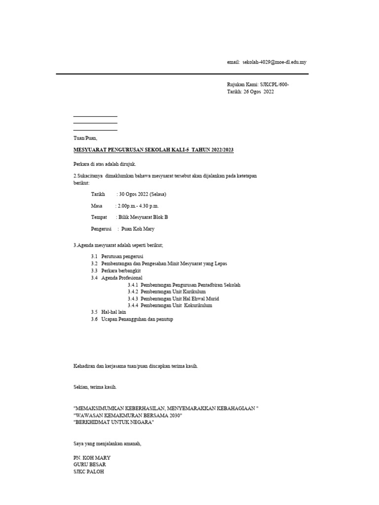 Notis Pemberitahuan Mesyuarat | PDF