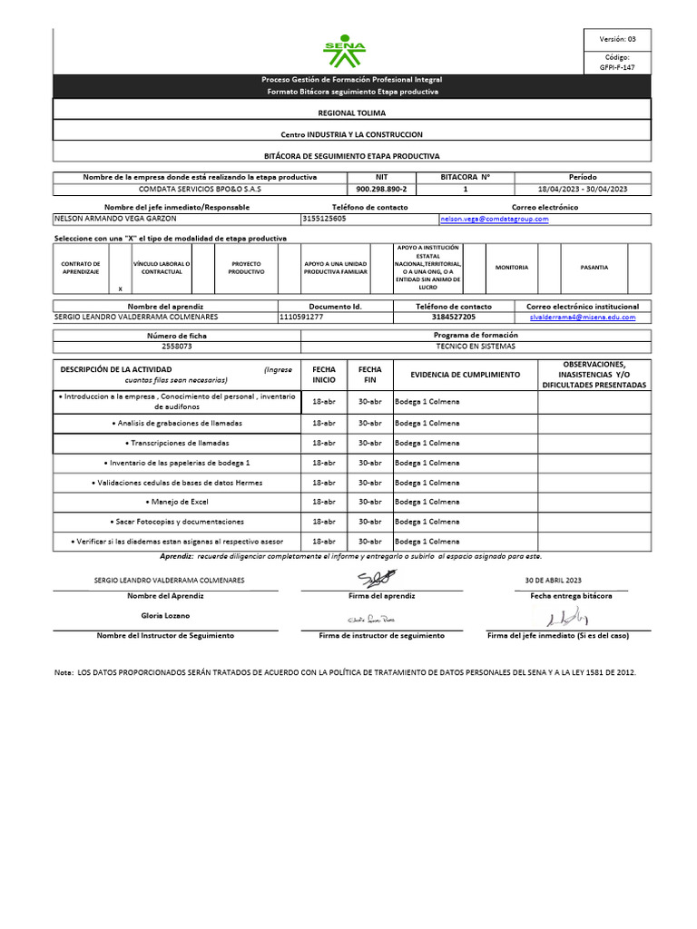 08. Formato GFPI-F-147 Bitácoras | PDF | Mesa de ayuda | Blog