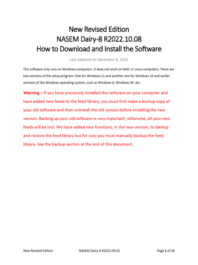 NASEM Dairy-8 Software Installation Guide | PDF | Screenshot ...