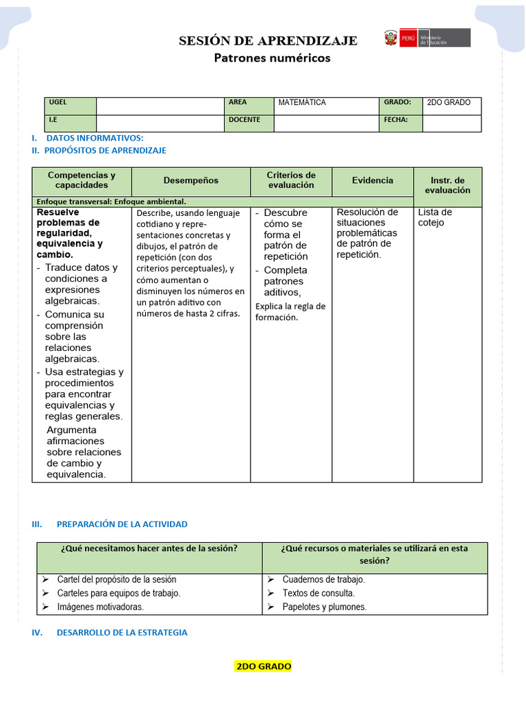 Patrones numéricos para segundo grado | PDF | Evaluación