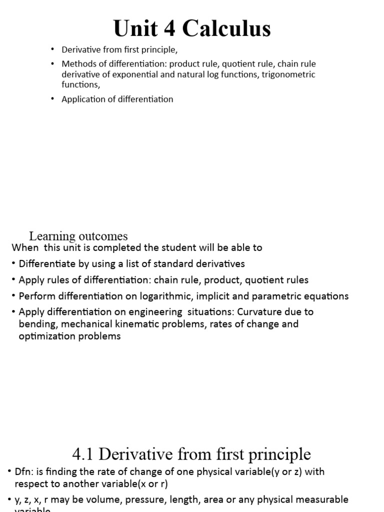 Unit 4 Differentition and Calculus | Download Free PDF | Derivative | Function (Mathematics)