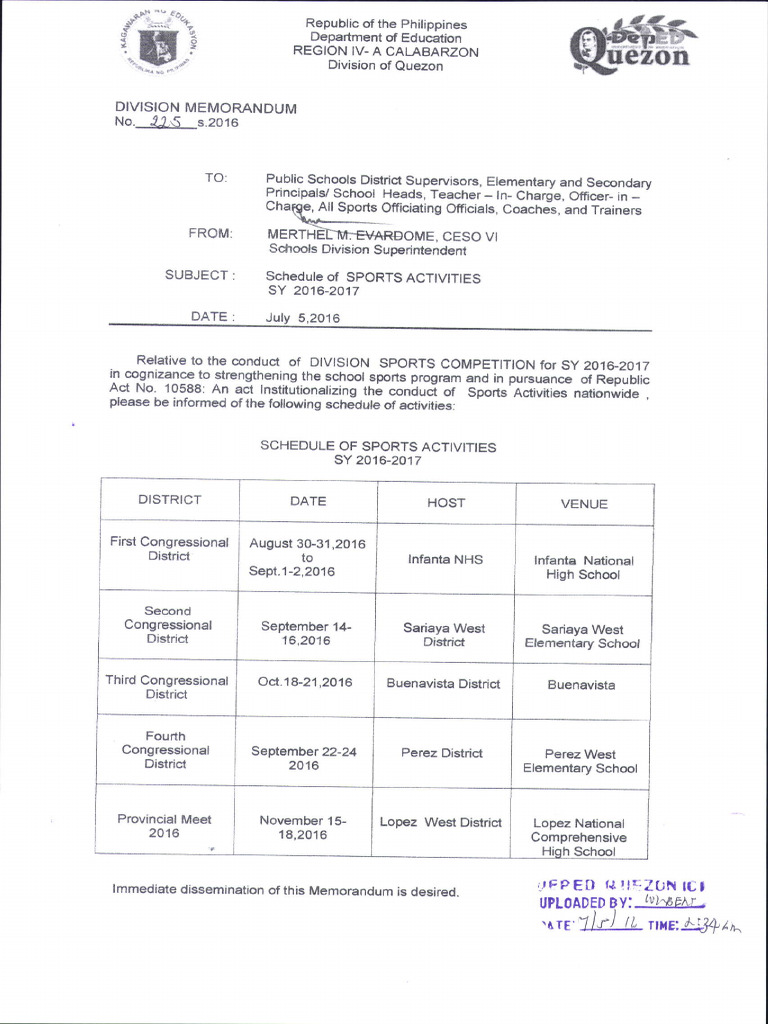 Dm225-16 Schedule of Sports Activities | PDF