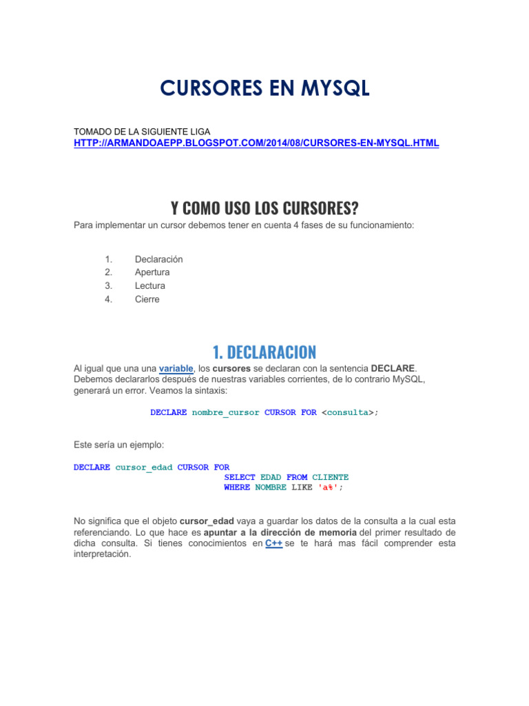 6.5 ADICIONAL Cursores | PDF | C ++ | Tecnologías de la información