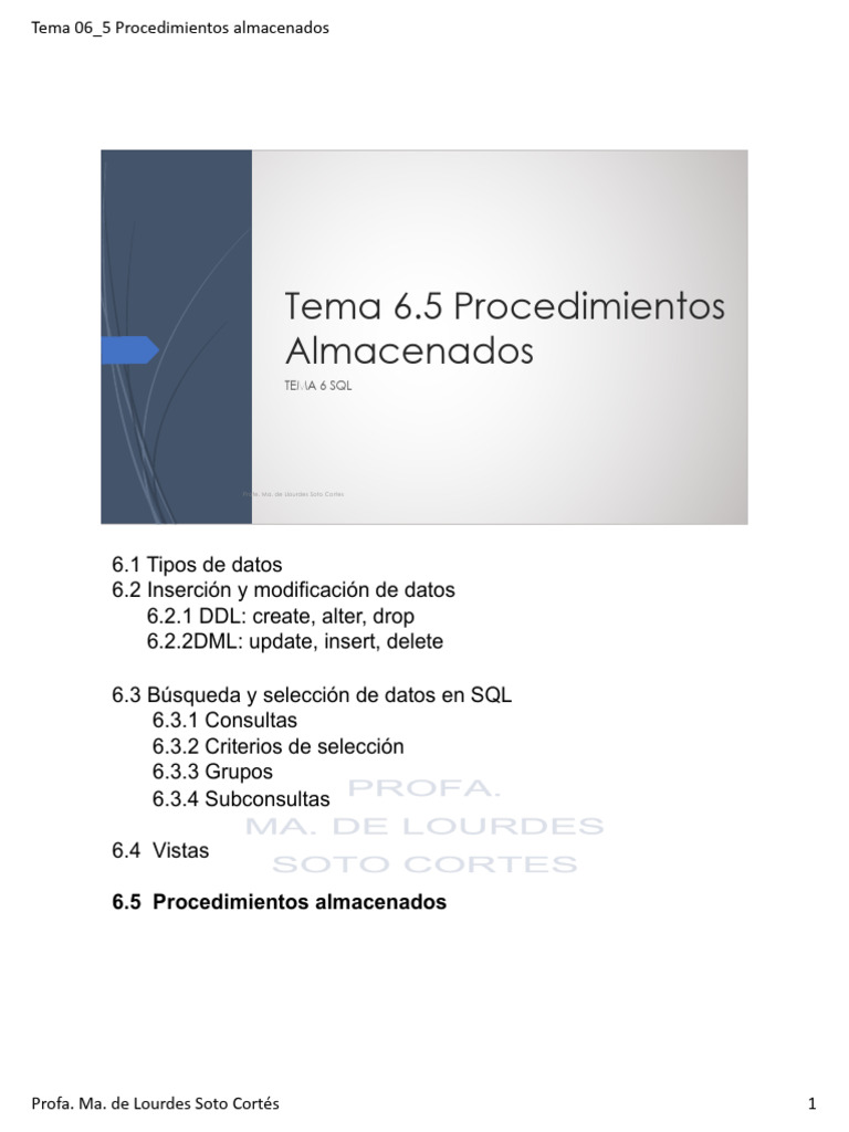 6.5 Procedimientos Almacenados | PDF | SQL | Mi sql