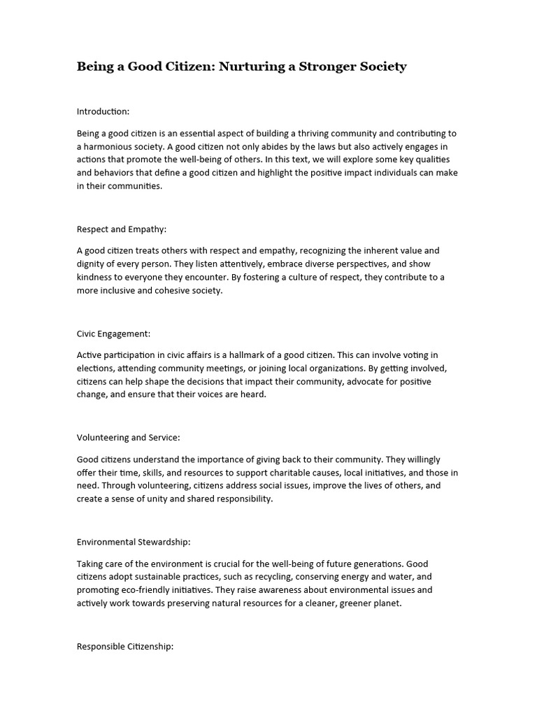 Being A Good Citizen | PDF | Civic Engagement | Citizenship