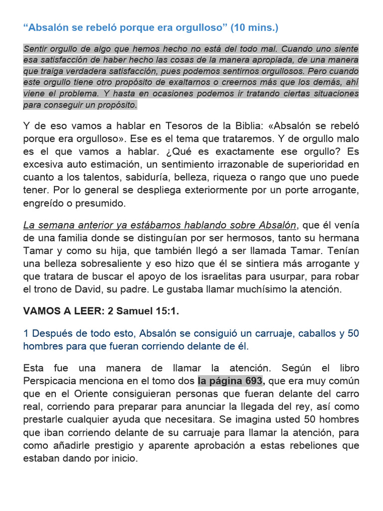 Absalón se rebeló porque era orgulloso | PDF | David | Libros de Samuel