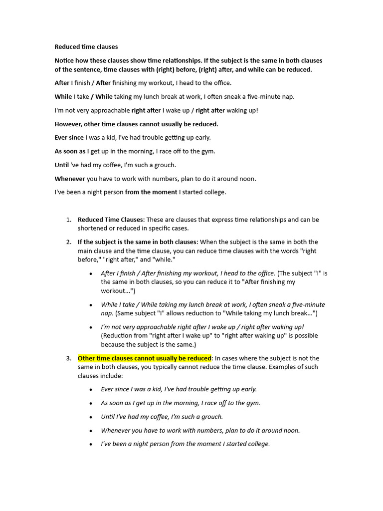 Reduced Time Clauses | Download Free PDF | Clause | Syntax