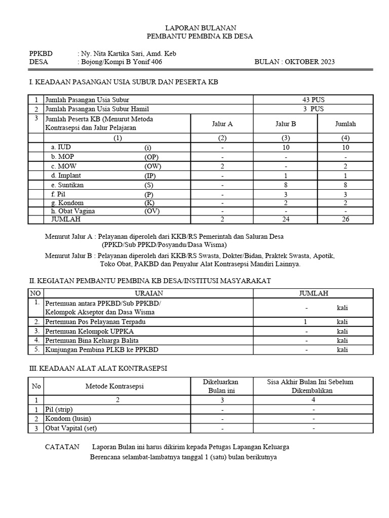 Laporan Pos KB Ki B Okt-Nov 2023 | PDF