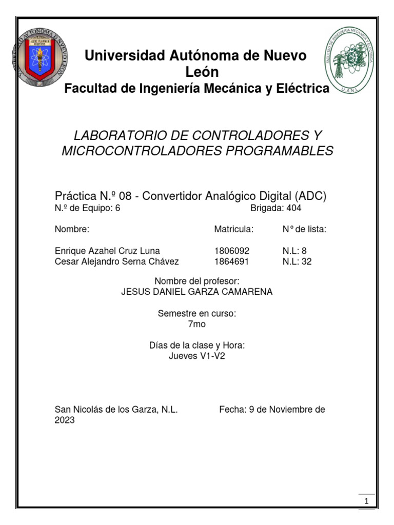 LabCYMP - JuevesV1 - 8,32 - E6 - P8 | PDF | Conversor analógico a digital | Microcontrolador