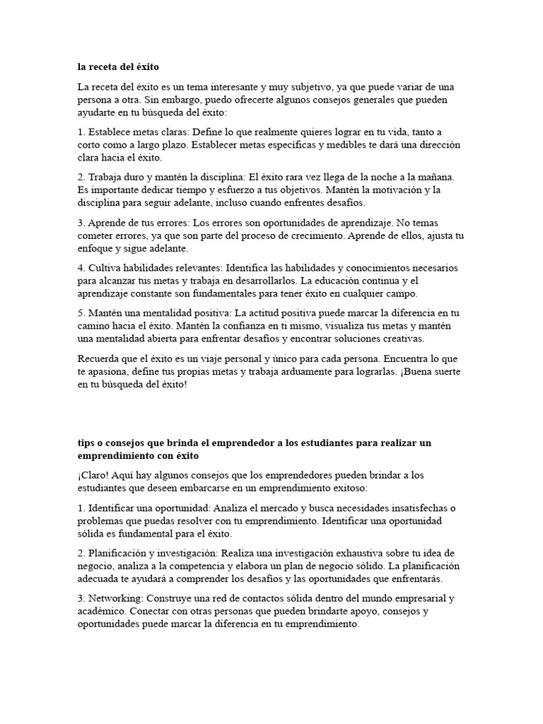 La Receta Del Éxito | PDF | Iniciativa empresarial | Cognición