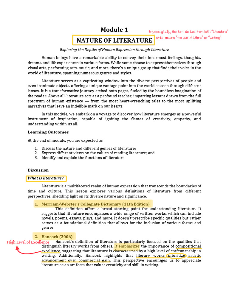 Module-1-Nature-of-Literature | PDF | Poetry | Narrative