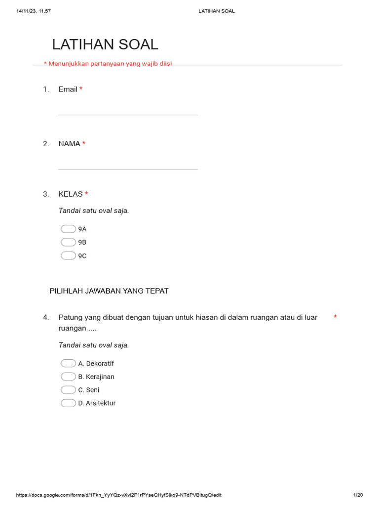 Latihan Soal Seni Patung dan Musik | PDF