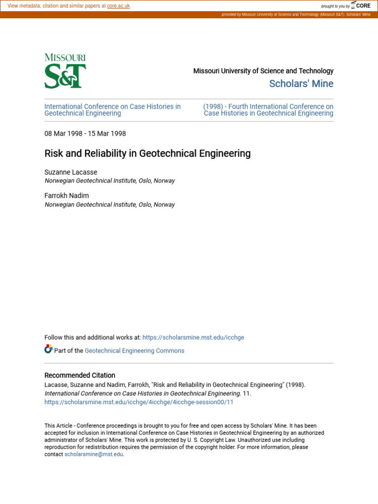 Risk and Reliability in Geotechnical Engineering Risk and Reliability ...