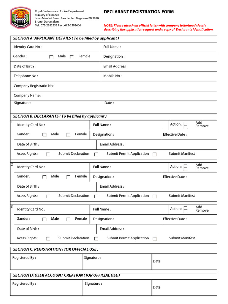 Registration Form - Declarant | Download Free PDF | Identity Document ...