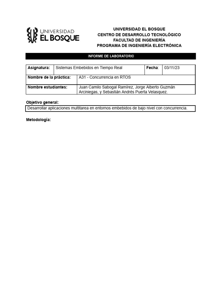 Informe de Laboratorio #4 (A31 - Concurrencia en RTOS) - Sistemas ... Informe de Laboratorio #4 (A31 - Concurrencia en RTOS) - Sistemas ...