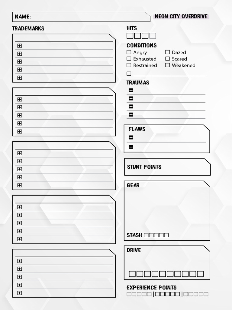 Neon City Overdrive Character Sheet | PDF