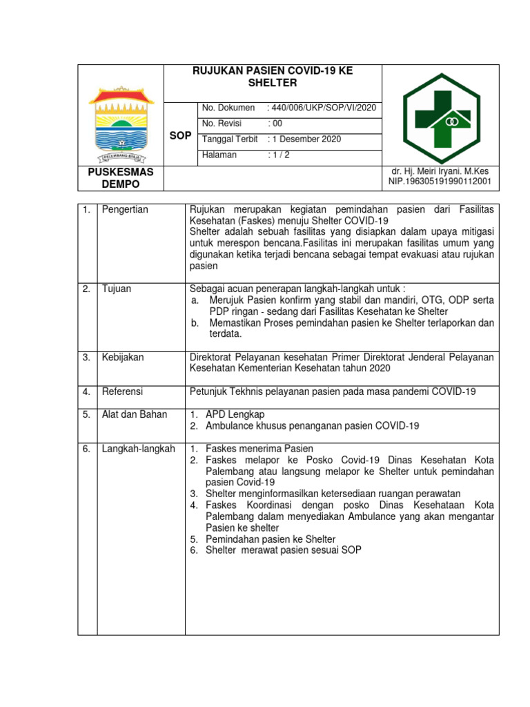 Sop Rujukan Covid Shelter Dan Rumah Sakit | PDF