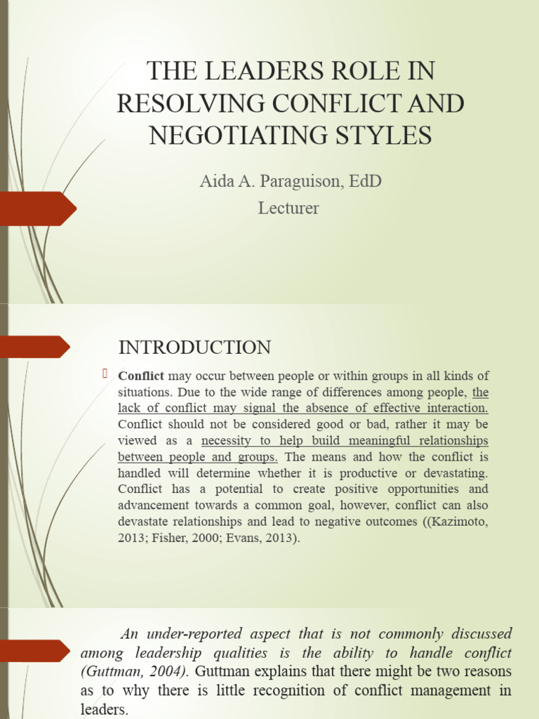 3rdthe Leaders Role in Resolving Conflict and Negotiating Jlc141 | PDF ...