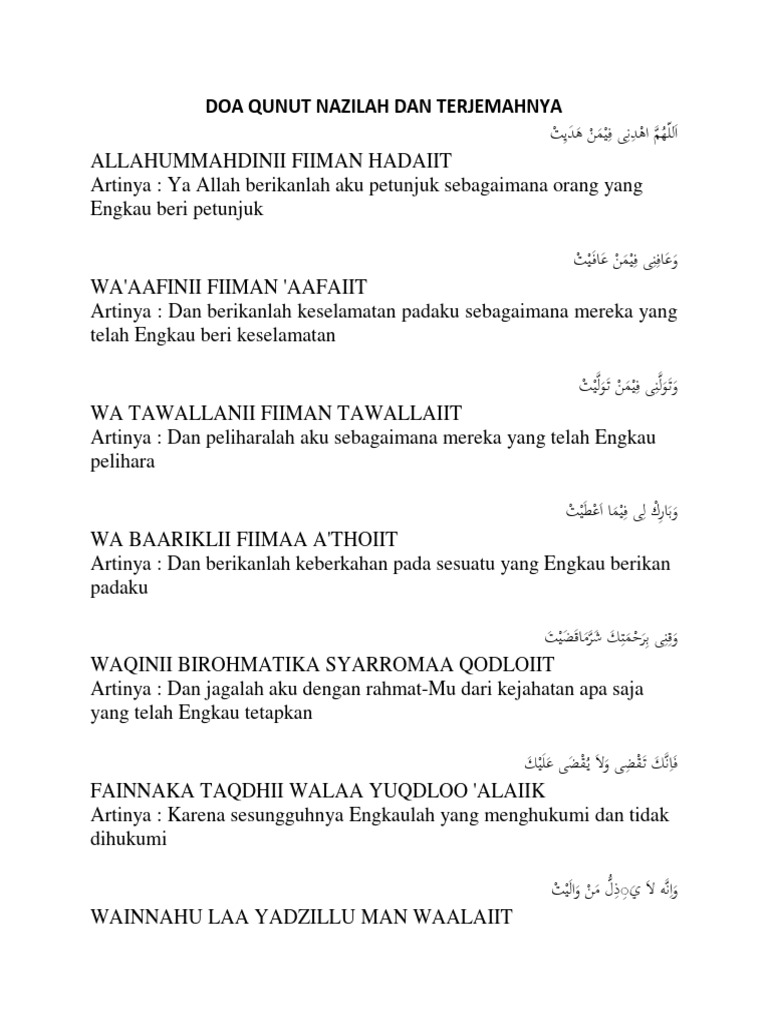Doa Qunut Nazilah dan Artinya | PDF