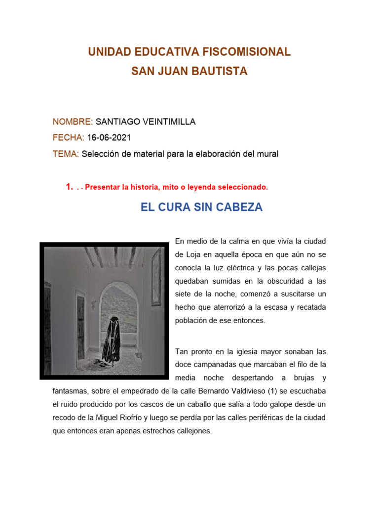 Leyenda del Cura Sin Cabeza | PDF