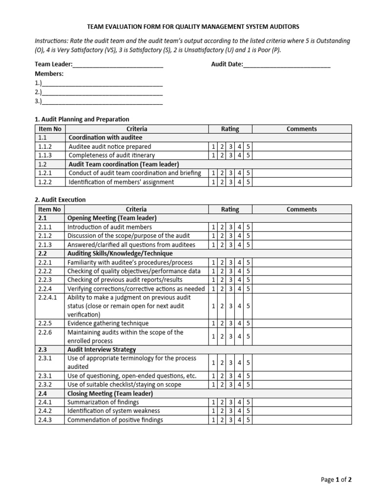 Evaluation Form For Auditors | PDF | Audit | Auditor's Report