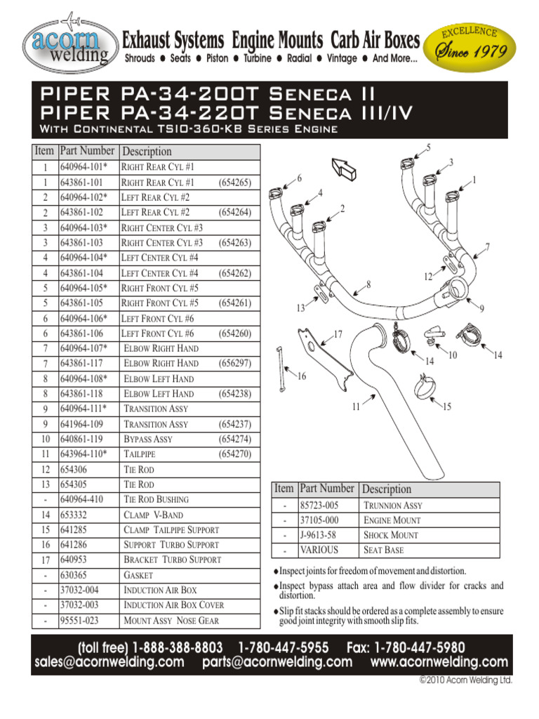 PIPER PA-34-200T Seneca II PIPER PA-34-220T Seneca III/IV: Exhaust ...