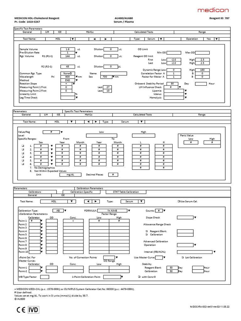 HDL Cholesterol Reagent AU480/AU680 Guide | PDF | High Density Lipoprotein