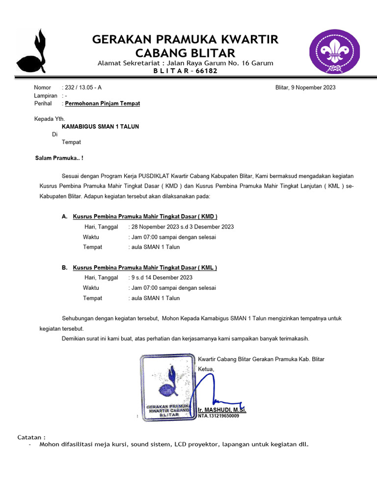 No. 232 Mohon Ijin Tempat KMD | PDF